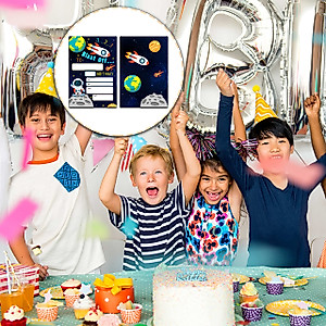 Buildinest Outer Space Birthday Party Invitations with Envelopes (20-Pack), 4"x6" Planets Rocket Ship Astronaut Birthday Invitation Cards, Galaxy Blast Off Party Invites-B15