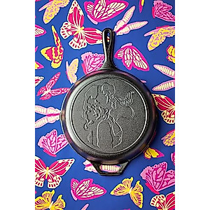 Lodge 10.25 Inch Dolly Parton Pre-Seasoned Cast Iron Stamped Skillet - Signature Teardrop Handle - Use in the Oven, on the Stove, on the Grill, or Over a Campfire, Black