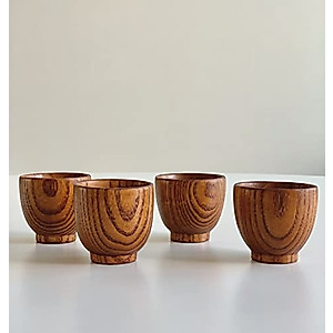 cozymomdeco Asian Traditional Handmade OTTCHIL Wood Sake Soju Cup Gift Box Set Natural Solid Wooden Shot Glass-ware Small Wooden Mug 4Pcs (Paper Box)