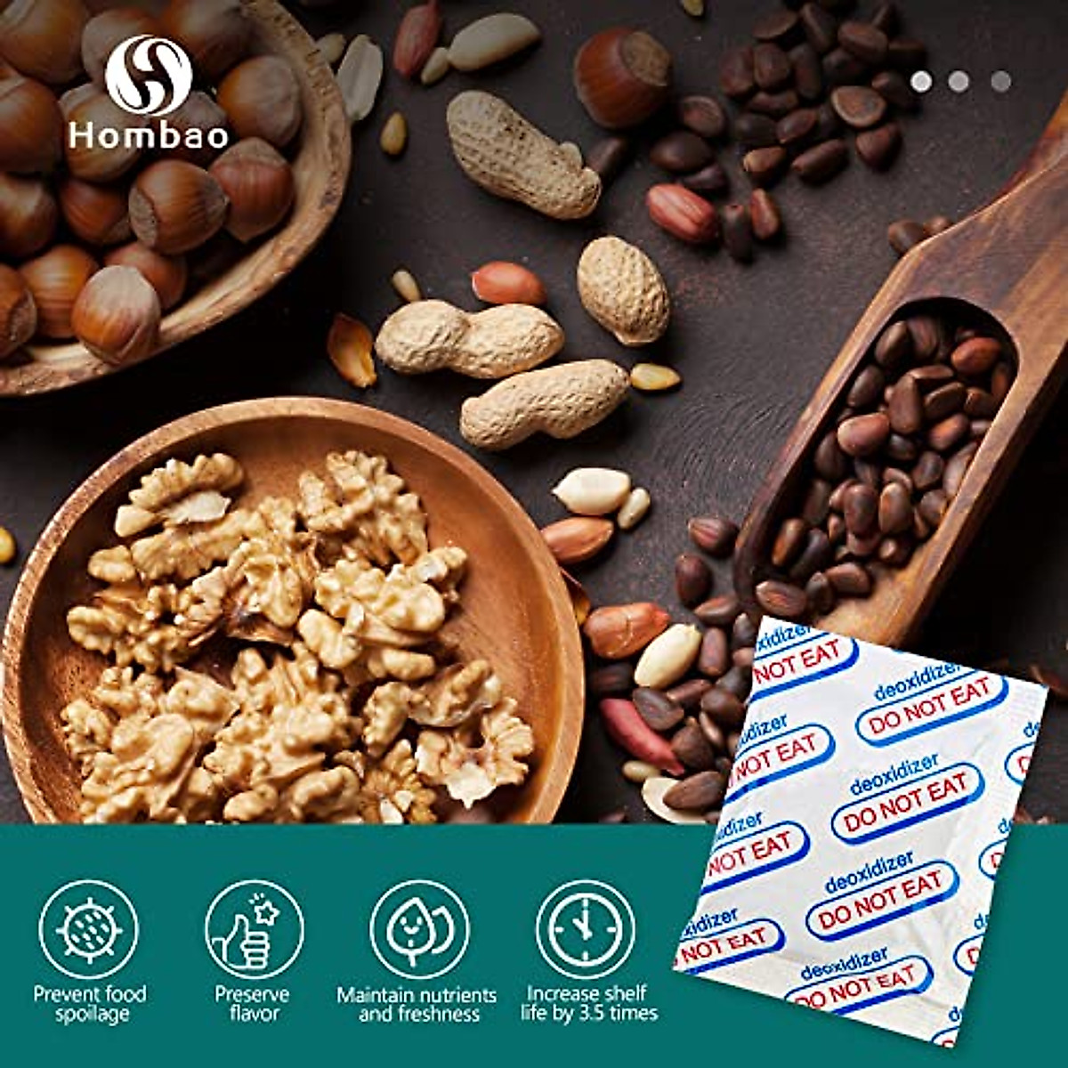 Hombao 700cc Food Grade Oxygen Absorbers -100 Packs (5 Packs x 1 Vacuum Bag) Oxygen Absorbers for Food Storage, Oxygen Packet for Long Term Food Freshness - O2 Absorber for Canning & Preserving Food