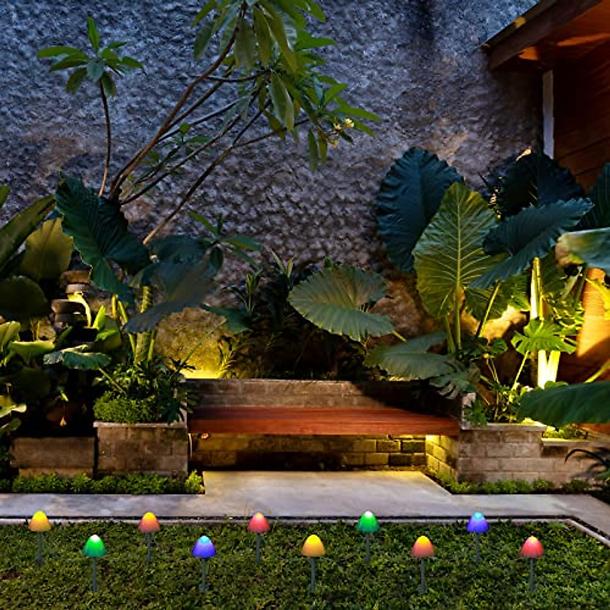 Remagr 4 Set 48 LED Mushroom Solar Lights 50 ft Mini Shaped Pathway Landscape Modes Powered Night Light Waterproof for Garden Patio Lawn Backyard Christmas , multiple colors