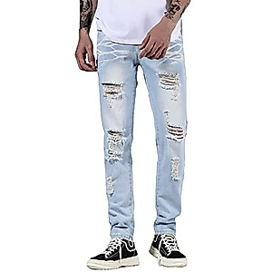 Liuhond Men's Ripped Distressed Destroyed Straight Fit Washed Denim Jeans Pants(3330Blue, 34)