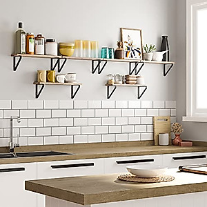 brightmaison BGT 17"x4.5" Monza Floating Shelves for Wall, Wall Bookshelf Living Room Decor, Kitchen Shelves, Rustic Floating Shelf Set for Office, Wall Shelves for Bedroom Burnt Set of 6