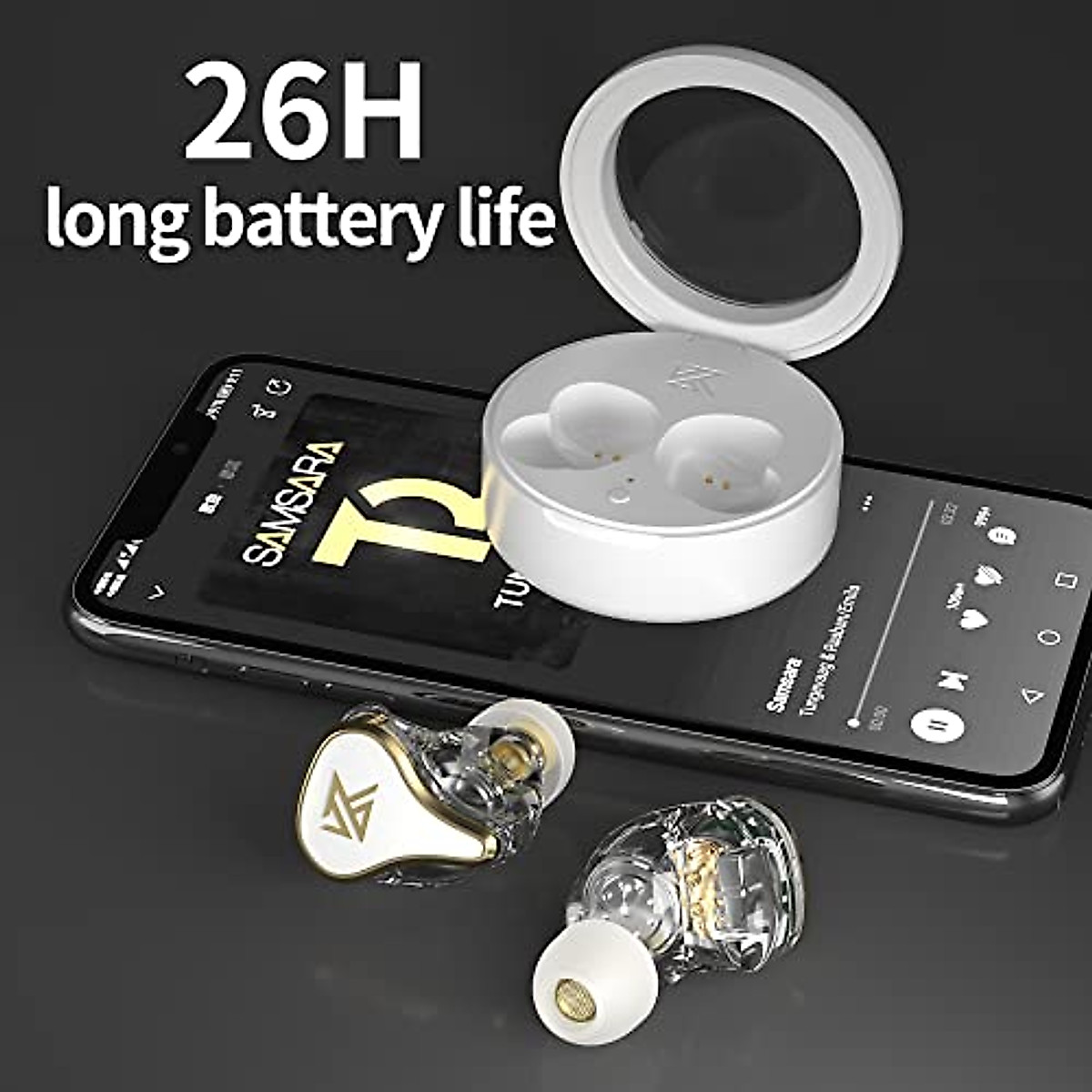 KZ Wireless Earbud Bluetooth in Ear Headphone with Microphone Hybrid Technology Earphone Stereo Sound Headset Touch Control with Charing Case Compatible with Apple&Android (SK10)