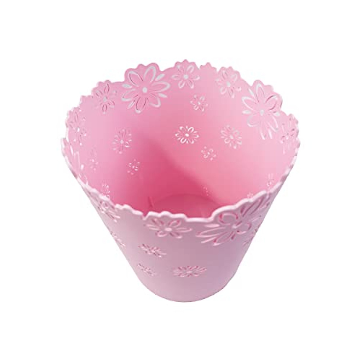 Nazr Wastebasket, Hollow Flower Shape Plastic Lidless Wastepaper Baskets Trash Can (M-Pink)