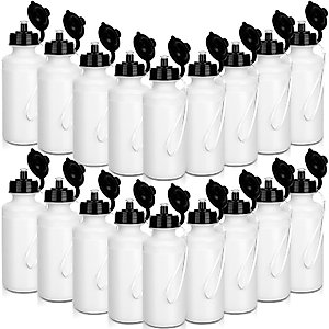 Zubebe 36 Pcs Sports Water Bottles Bulk Bpa-free 20 oz Squeeze Plastic Water Bottle with Nylon Strap Blank DIY Sport Cups for School Team Party Favor Gift Outdoor Football Sport(White)