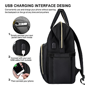 VSNOON Laptop Backpack for Women, 15.6 Inch Travel Backpack with USB Port Charging, Water Resistant Casual Durable Work Computer Bag for Women Men Girls, Black