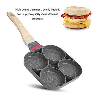 Pancake Pan, Japanese Obanyaki Pan Nonstick Aluminum Pan, Egg Frying Pan with 4 Holes, for Fried Egg, Burger, Breakfast Pancake Making, with Anti-Scald Handle(B)