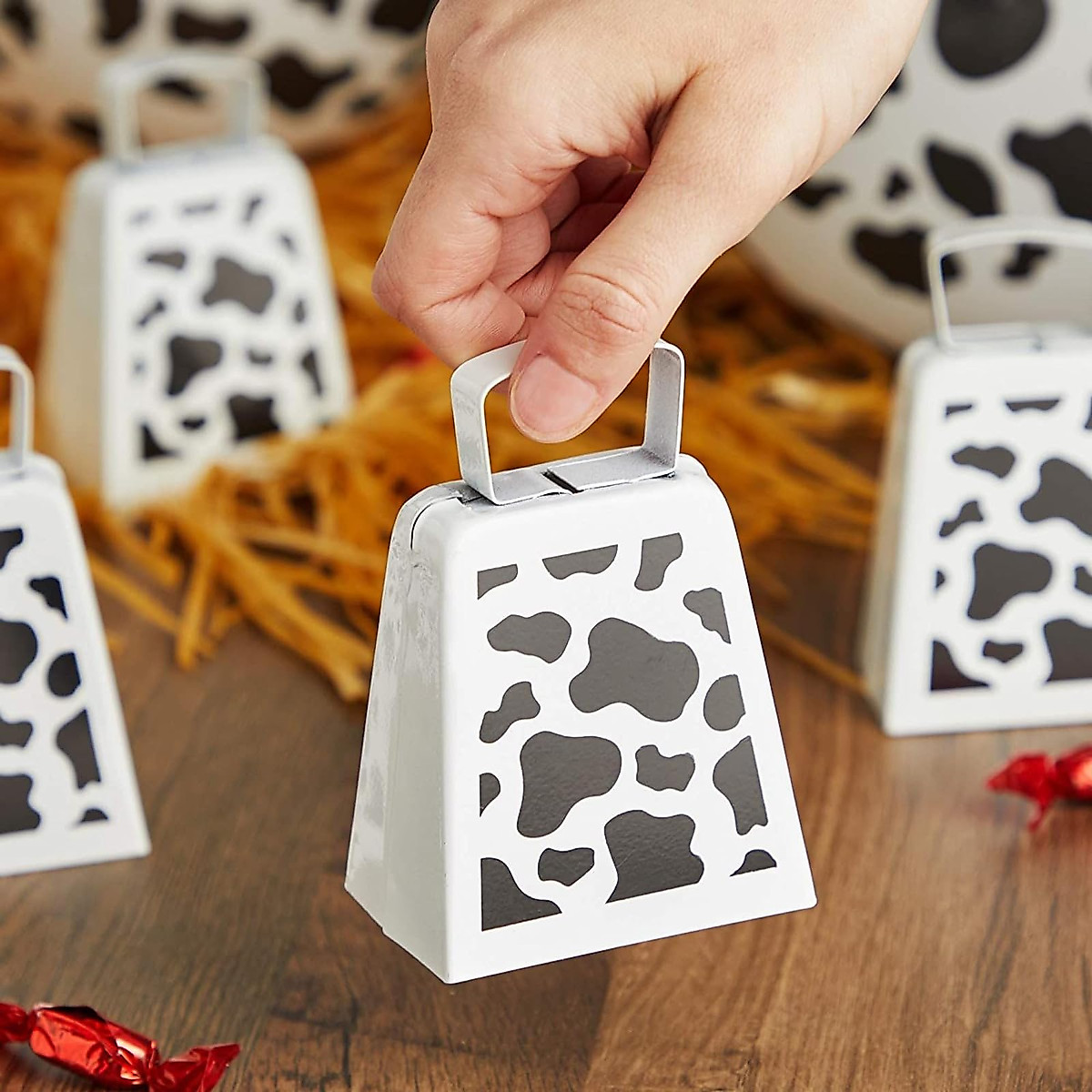 Okuna Outpost 6 Pack Cow Bells with Handle for Kids, Noise Makers for Farm, Sporting Events (4 Inches)