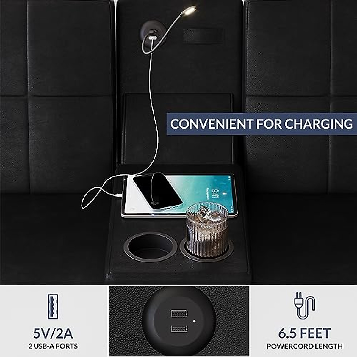 BELLEZE Futon Sofa Bed, Comfy Couch Convertible Sofa Bed with 2 USB Ports, Removable Armrests and Adjustable Backrest, Modern Loveseat Sofa for Living Room, Small Space - Madison (Black Faux Leather)