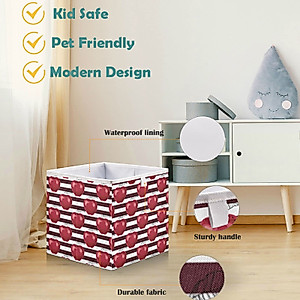 visesunny Closet Baskets Red Apple Stripe Storage Bins Fabric Baskets for Organizing Shelves Foldable Storage Cube Bins for Clothes, Toys, Baby Toiletry, Office Supply
