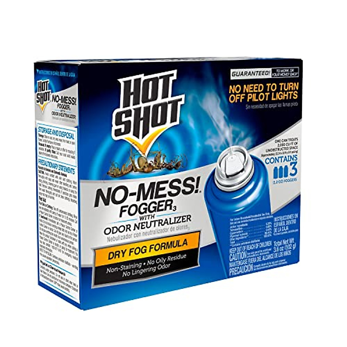 Hot Shot No Mess Fogger With Odor Neutralizer, Kills Roaches, Ants, Spiders & Fleas, Controls Heavy Infestations, 3 Count, 1.2 Ounce