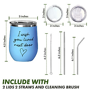 Bubble Hugs WItty Blue Wine Tumbler 12 Oz - I Wish You Lived Next Door Funny Mug for Bestfriend