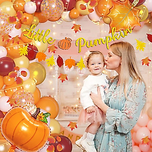 179Pcs Little Pumpkin Balloons Birthday Decorations, Fall Orange Balloon Garland Arch Kit String Lights Maple Eucalyptus Leaves 1st Girl Baby Shower Autumn Thanksgiving Gender Reveal Party Supplies