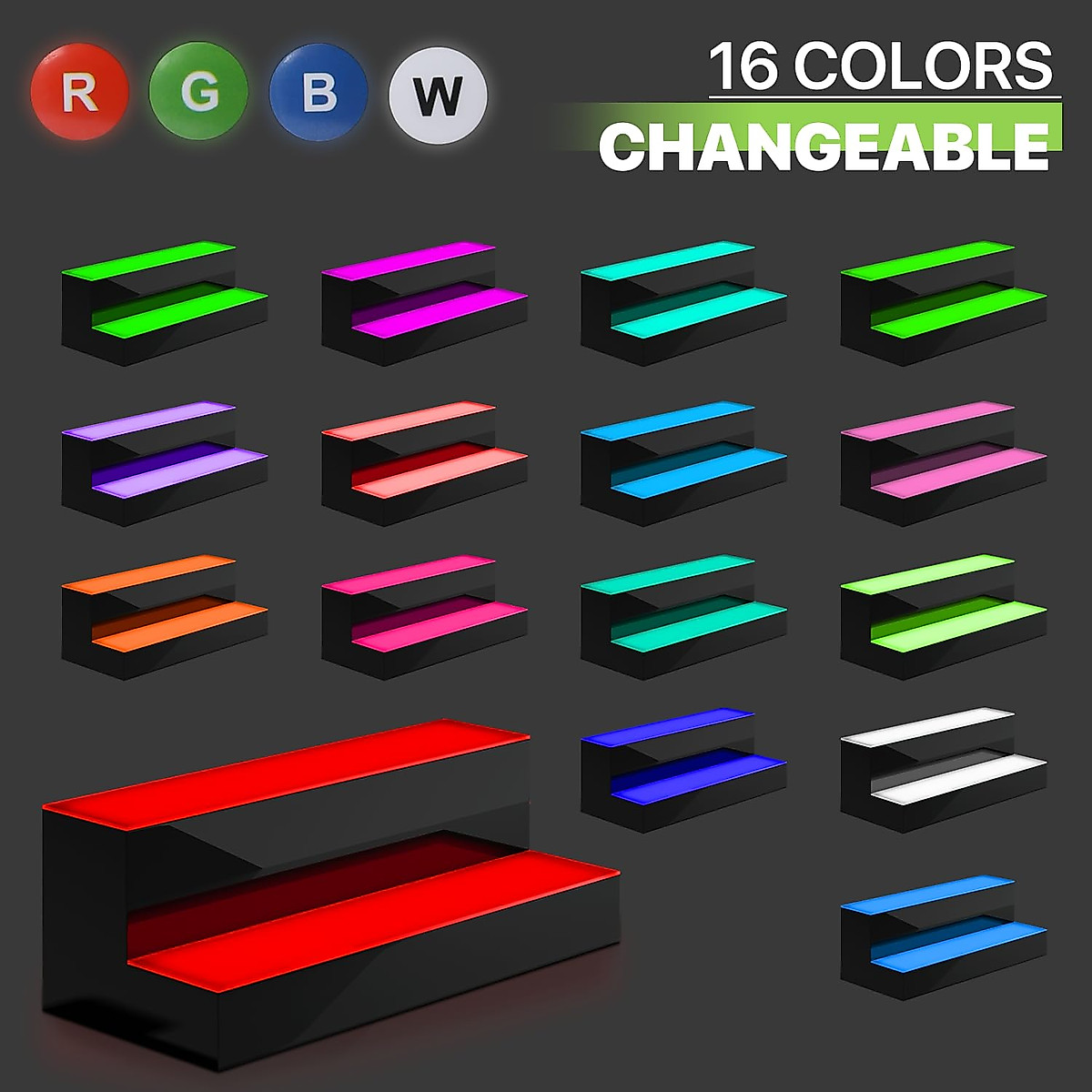 Magshion 2-Step Lighted Bar Shelves LED Lighted Liquor Bottle Display Shelf, 16" Dynamic Color Change Bottle Display, Home Kitchen Private Party Nightclub Decor, L20 Color Shifts w/Remote Control