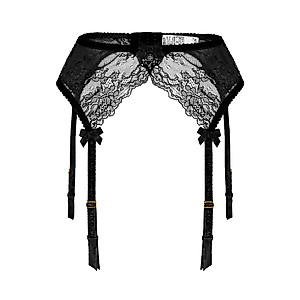 Confonze Women Lace Garter Belt Sexy Suspender Belts for Thigh High Stockings (Large, Black2)