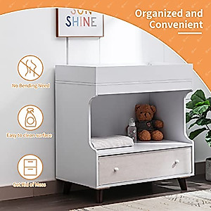 MOOITZ Changing Table Dresser with 1 Drawers,1 Cabinets, Can be Used as a Baby Changing Table Dresser, a Dresser Changing Table, Changing Table with Drawers (White)