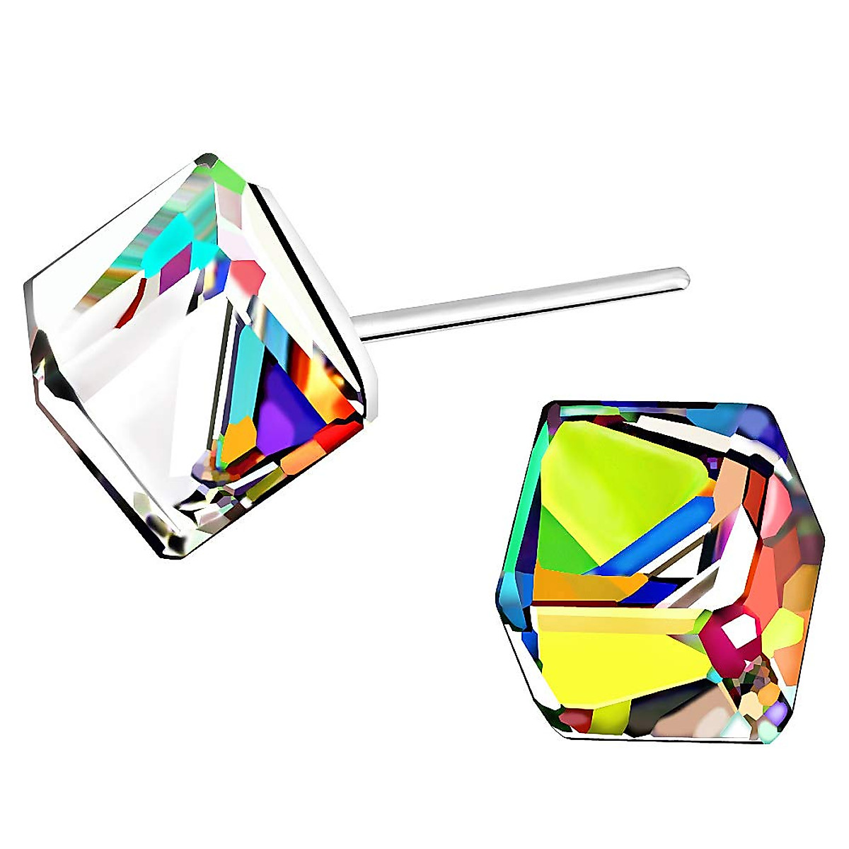 AMOR SPES Color Change Crystal Square S925 Sterling Silver Stud Earrings Women Gifts (Color change)