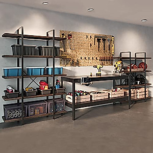 BELLEZE 5-Tier Wood Bookshelf, 70 Inch Industrial Storage Shelves Organizer for Living Room, Pantry, Home Office and Garage, Open Display Shelves with Metal Frame - Dark Walnut