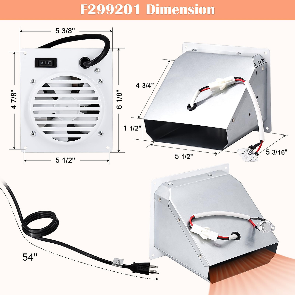 Hiorucet F299201 Blower Fan Kit for Mr. Heater 20,000-30,000 BTU Vent-Free Heaters (2016 to Present), Replacement F299201 Vent-Free Blower Fan Accessory Kit.