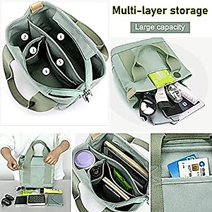 Large Capacity Multi-Pocket Handbag, Tote Bag with Zipper Pocket, Canvas Tote Bags for Women for Work, School, Travel (Blue)