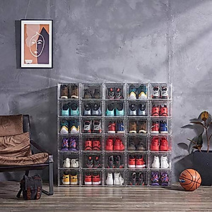 Kleerbox Shoe Box Organizer - 4 Pack - Acrylic - Secure Stacking Shoe Rack - Shoe Organizer - Closet Storage Organizer - Shoe Container for Display - Magnetic Drop Front - Dust, Crease Proof - Clear