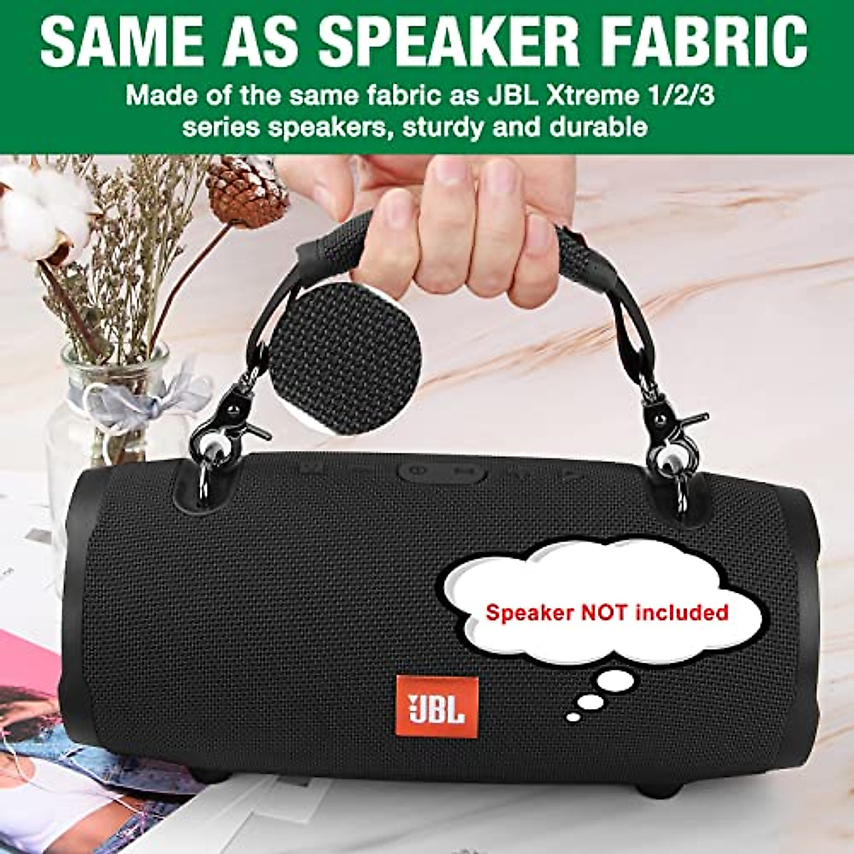 Desing Wish Removable Speaker Handle Strap Compatible with JBL Xtreme/Xtreme 2/ Xtreme 3/ W-King X10/ Zealot S67 Portable Wireless Bluetooth Speaker, Outdoor Travel Speakers Handle Belt (Black)
