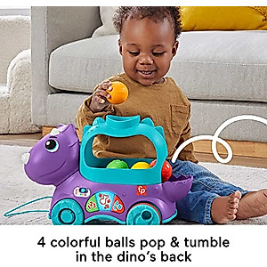 Fisher-Price Toddler Learning Toy Poppin’ Triceratops Dinosaur Pull-Along Ball Popper With Smart Stages For Ages 1+ Years