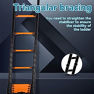 BOWEITI 15.5FT Telescoping Ladder, Portable Aluminum Extension Ladder w/Stabilizers, Lightweight Compact Telescopic Ladder 330lbs Capacity, Extension Ladder for Home, Outdoor (15.5FT,Orange)