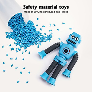 ASKIZ 4-Pack Pop Tubes Sensory Toys, Glowing Robot Fidget Tubes Sensory Toys Pack, Suction Cup Robot Toy,Travel Toys Sensory Toys For Autistic Children Toddlers Kids Boys Girls Gifts 3-5,5-7