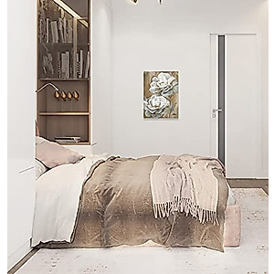 Yidepot Floral Canvas Wall Art Peony Flower Picture Abstract White and Gold Painting Giclee Print Artwork Home Decor for Bedroom Bathroom Ready to Hang 12"x 16"x 1 Panel