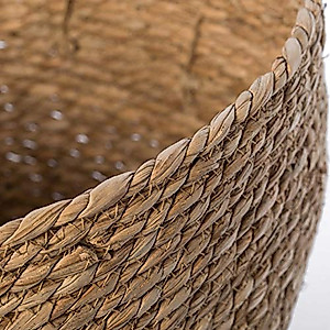 Vintiquewise Decorative Round Wicker Woven Rope Storage Blanket Basket with Braided Handles - Large