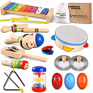 LOOIKOOS Toddler Musical Instruments Set Wooden Percussion Instruments Xylophone Toy for Kids Montessori Toys for 1 Year Old Boys Girls with Maracas Easter Eggs