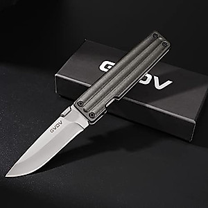 GVDV Metal Pocket Folding Knife - 7Cr15 Stainless Steel Survival Knife, Tactical Knife for Camping Hunting Hiking with Safety Liner-Lock and Belt Clip, Gift for Men- Silver