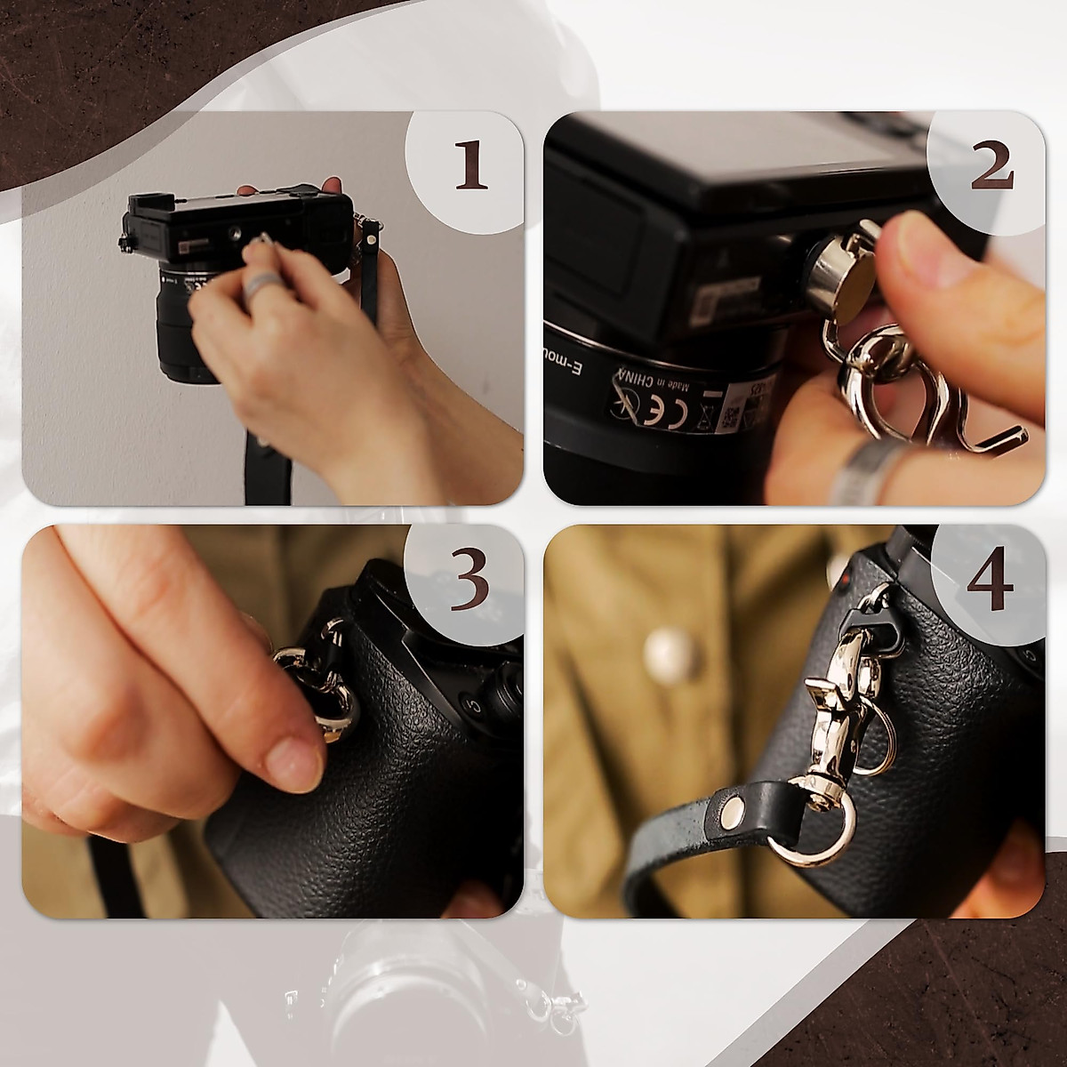 Leather Camera Strap for One Camera - Professional Single Leather Harness Shoulder Strap Quick Release Gear DSLR/SLR