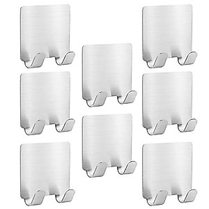 Adhesive Razor Hooks(8 Pack), WALTBRO Premium 304 Stainless Steel Waterproof No Drilling Shaver Holder, Heavy Duty Self Adhesive Hooks for Kitchen, Bathroom, Toilet, Multi Purpose Shaver Hook