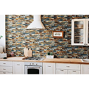 LiKiLiKi Stone Brick Wallpaper Peel and Stick Wallpaper Removable Kitchen Wall Covering Roll Home Use Decoration Self Adhesive Vinyl 17.71''x118''