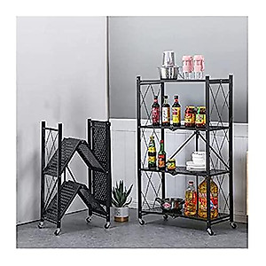 ATAAY Shelf Unit Heavy-Duty Kitchen Storage Rack Foldable Storage Cart Kitchen Living/Black