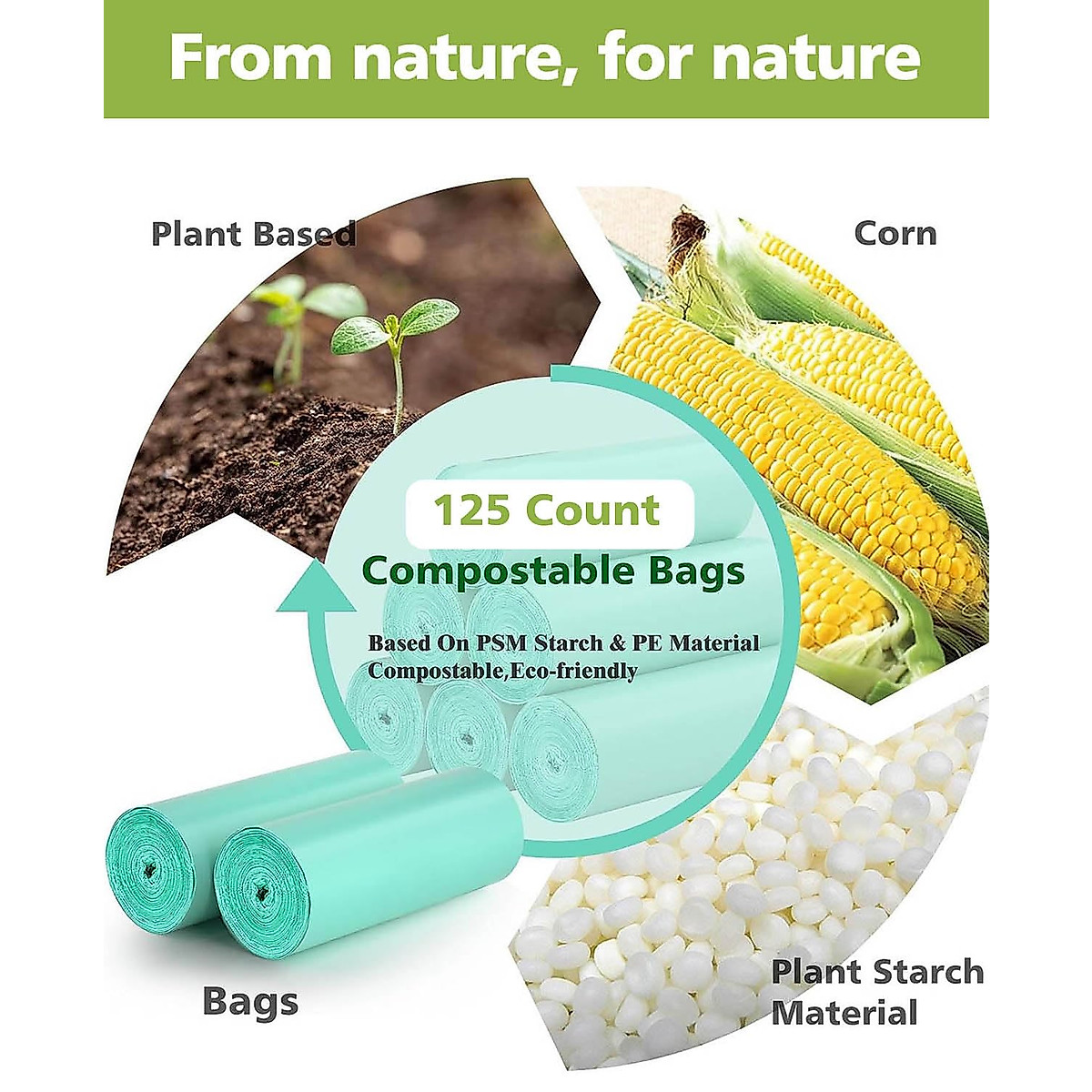 AYOTEE 100% Compostable Trash Bags, Small Compost Bags 1.3 Gallon, Small Trash Bags Compostable Bags for Kitchen Compost Bin 4.5-5 Liter, Meeting ASTM Standards Certified 125 Count