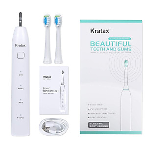 Kratax Sonic Electric Toothbrush for Adults, USB Rechargeable Toothbrush with 2 Replacement Heads, 4 Modes with 2 Minutes Smart Timer, IPX7 Waterproof -Modern Electric Toothbrush (White)