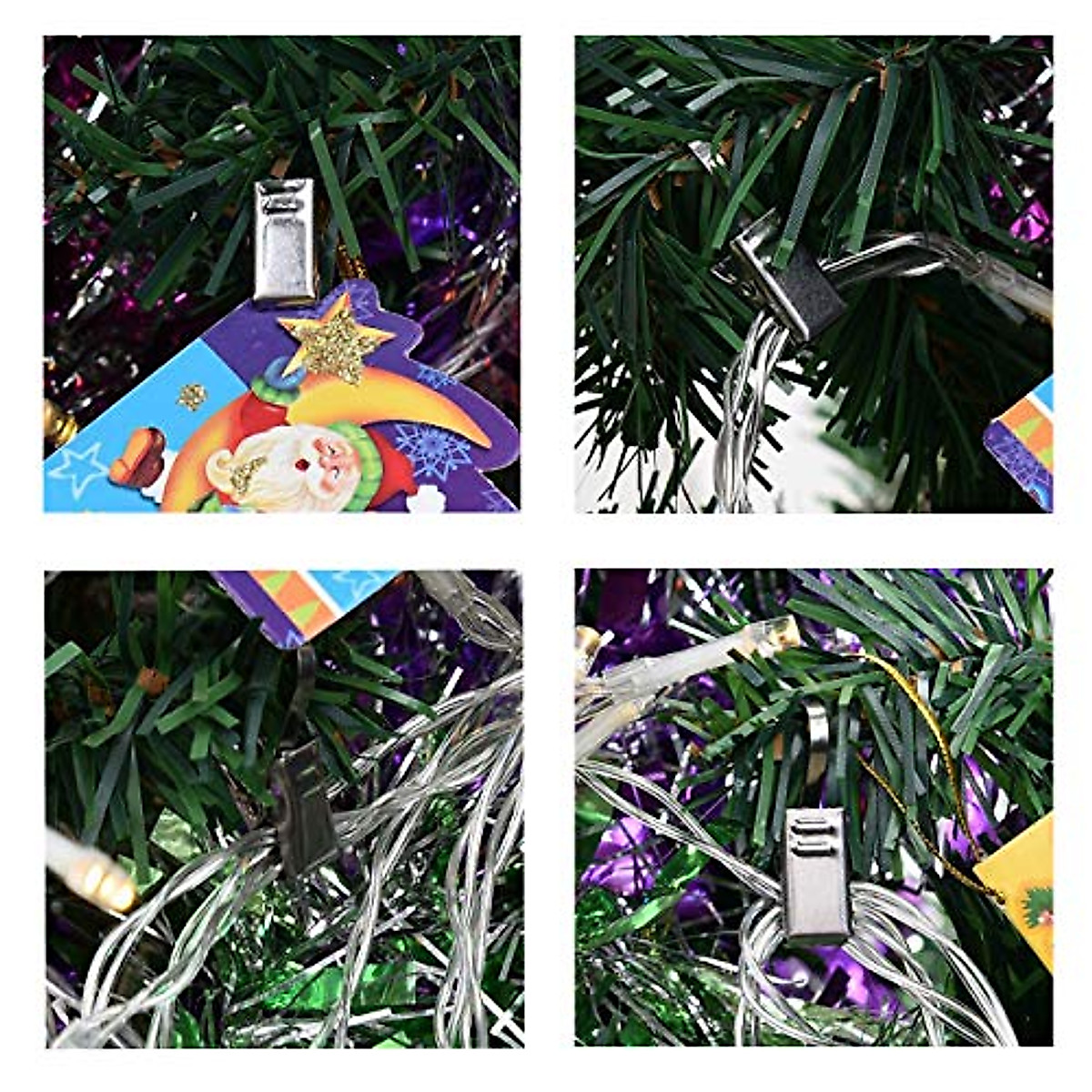 Oubest 50 Pcs S Hook with Clip for Hanging Halloween/Christmas/Party Ornaments-Curtain Clips/String Lights Hangers -Heavy-Duty Nickel-Plated Steel for Indoor/Outdoor Utility & Decor