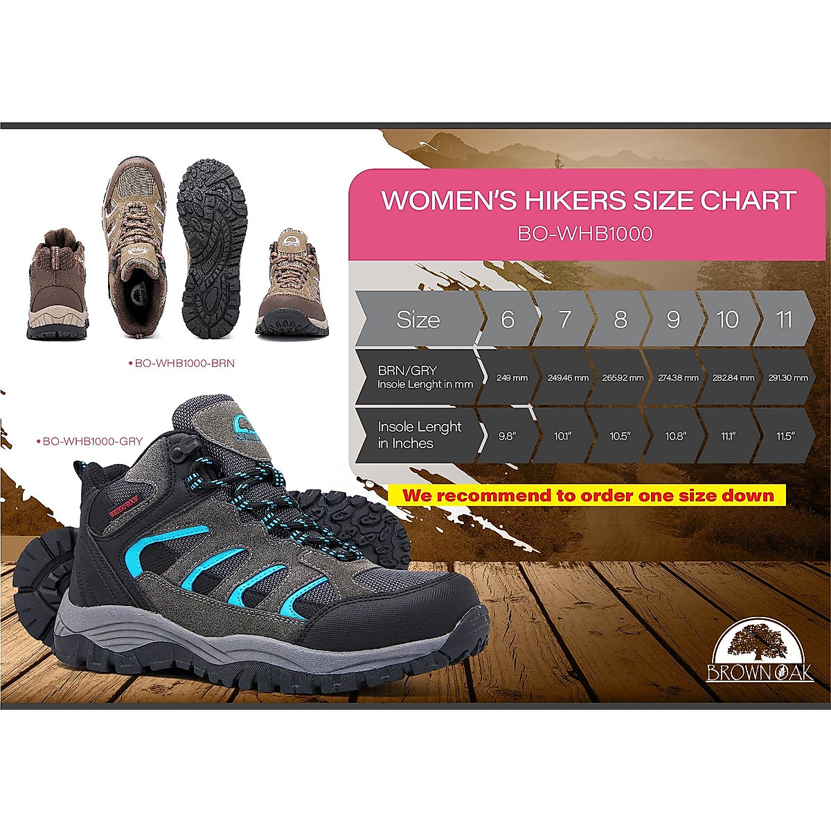 Brown Oak Womens Waterproof Outdoor Shoes Casual Trekking Work Hiking Boots (Brown, 8)