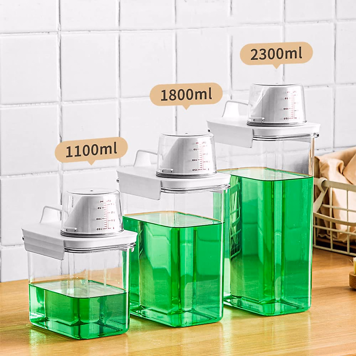 [2 Pack] Laundry Detergent Dispenser for Laundry Room Organization and Storage,61 Oz Laundry Soap Dispenser,Liquid Laundry Detergent Dispenser with 4 Removable Labels,BPA Free & PET Plastic,Clear