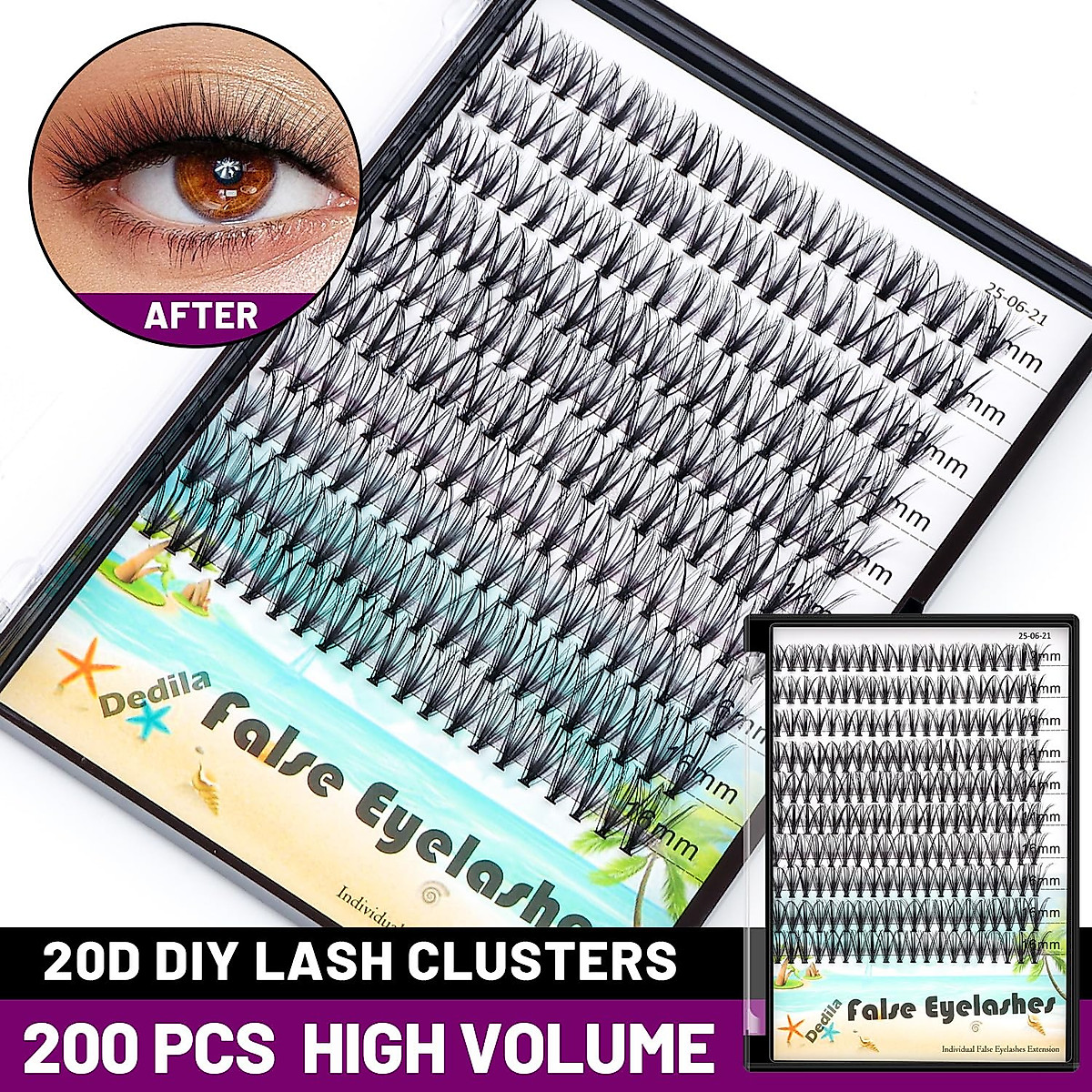 Dedila 200Pcs Handmade Individual False Eyelashes Thickness 0.07mm D Curl Mixed 10-12-14mm /11-13-15mm/12-14-16mm/16-18-20mm 3D Volume Cluster Eye Lashes Etensions (12-14-16mm)