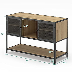 WiberWi Storage Cabinet Sideboard Coffee Bar Cabinet, Farmhouse Buffet Station with Glasses Rack, Credenza Cupboard ConsoleTable for Entryway Kitchen Dining Living Room, Brown