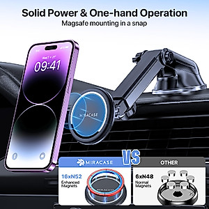 Miracase Fits for MagSafe Car Mount, [Upgraded Suction& Long Arm] Magnetic Phone Holder for Car Dashboard Windshield Vent Compatible with iPhone 15/14/13/12, Samsung and All Phones