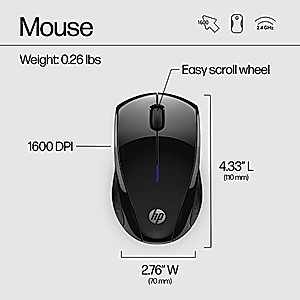 HP X3000 G2 Wireless Mouse - Ambidextrous 3-Button Control, & Scroll Wheel - Multi-Surface Technology, 1600 DPI Optical Sensor - Win, Chrome, Mac OS - Up to 15-Month Battery Life (‎28Y30AA#ABA, Black)