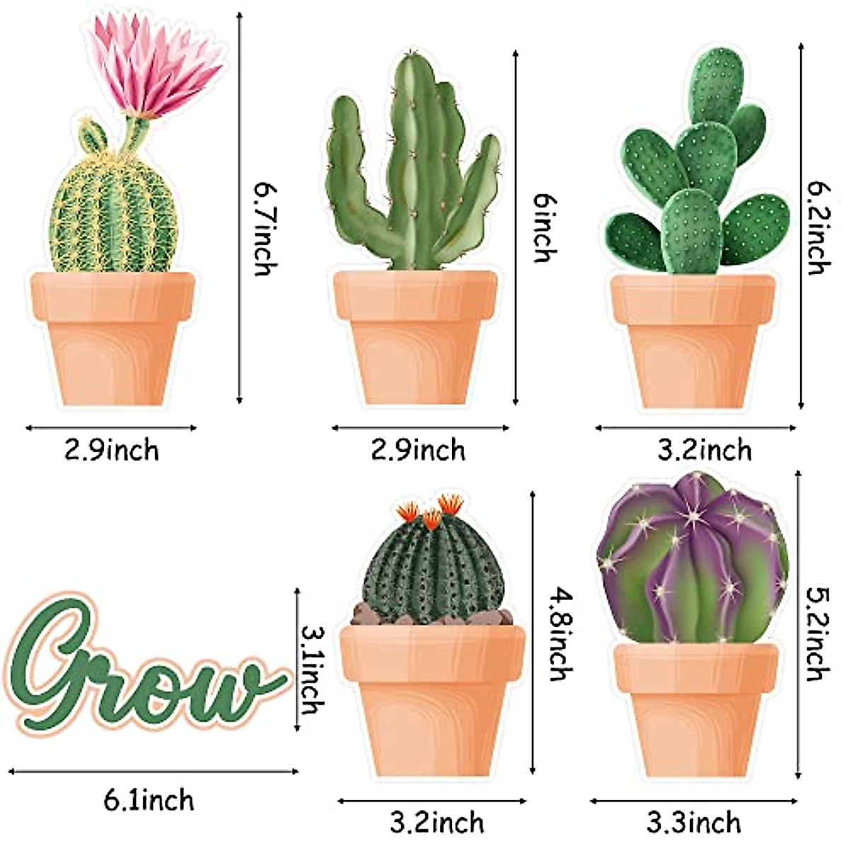 G1ngtar 70Pcs When We Learn We Grow Cactus Bulletin Board Decoration Set Green Plant Prickly Cactus DIY Cardstock Paper Cutouts Wall Decals Teacher Supplies for Fiesta Classroom School Kindergarten