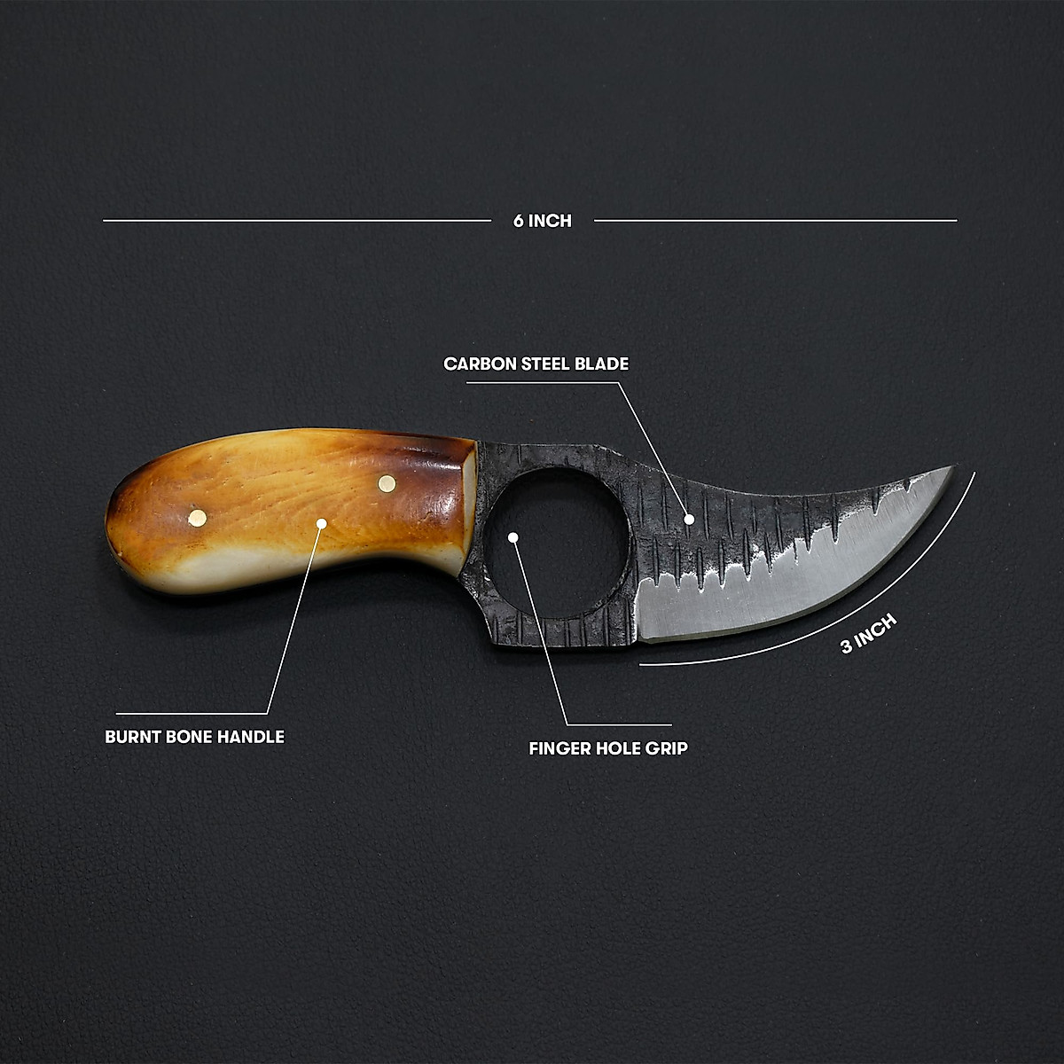 Titan International Knives Skinning Knife | Small Hunting Knife Fixed Blade | Burnt Bone Handle Knife Leather Sheath | 3 Inch Blade Outdoors Camping Gear