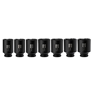 Mayouko 7PCS 1/2 Inch Drive Deep Impact Socket Set, 1-3/8" - 1-3/4", Spindle Axle Nut Sockets, SAE, Deep, 6-Point, CR-MO